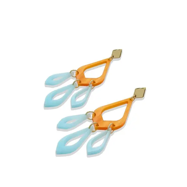 TOOLALLY Feather Drop Earrings Pearl & Light Blue - Orange