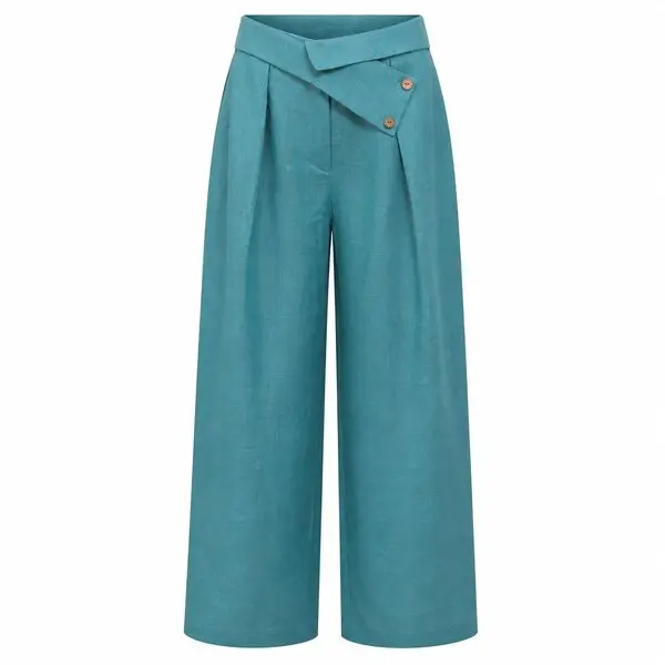 LUMINA ELIGMA The Wrapline Linen Trouser Teal - Blue