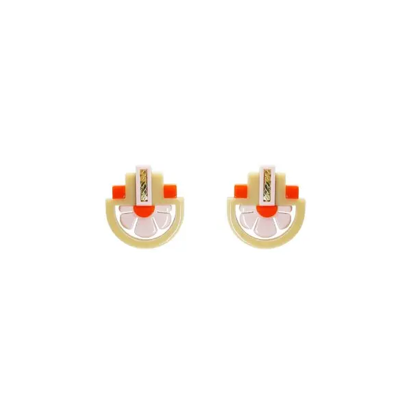 GISSA BICALHO Neutrals Acrylic Handmade Earring Three Flowers Kahki - Yellow
