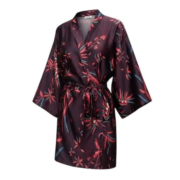 ORIGIN OF HEARTS Mariko Deep Floral Kimono Robe - Red