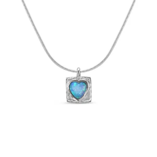ISLA SILVER Blue / Silver Sterling Silver Blue Opal Heart Pendant Necklace - Blue/silver