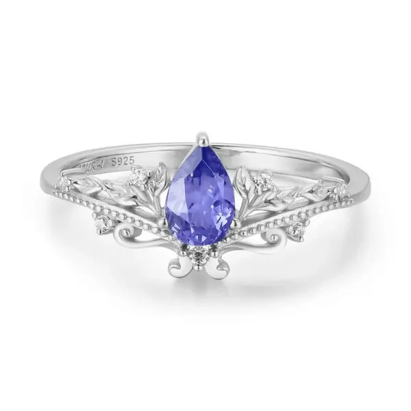 AZURA JEWELRY NEW YORK Lotus Tanzanite Ring White Gold Vermeil - Silver
