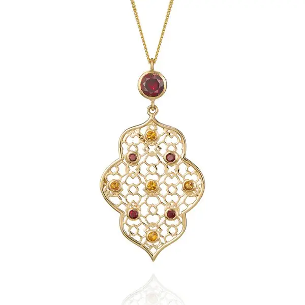 AUGUSTINE JEWELS Gold Filigree Pendant In Garnet & Citrine - Yellow