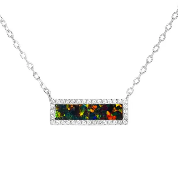 KAMARIA Black / Silver Reflection Opal Bar Necklace Black Silver - Black/silver