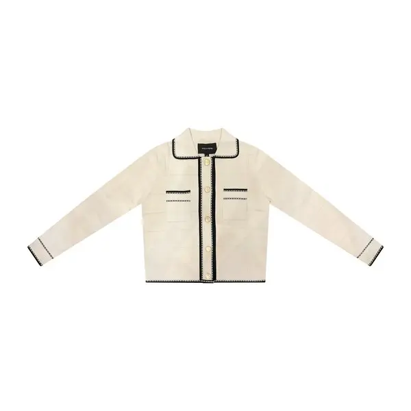 ROCH PEREL Neutrals Cream Trimline Collar Cardigan - Black