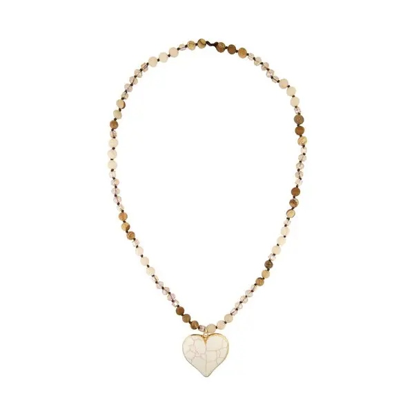 Saachi Heart Stone Beaded Ivory Necklace - White
