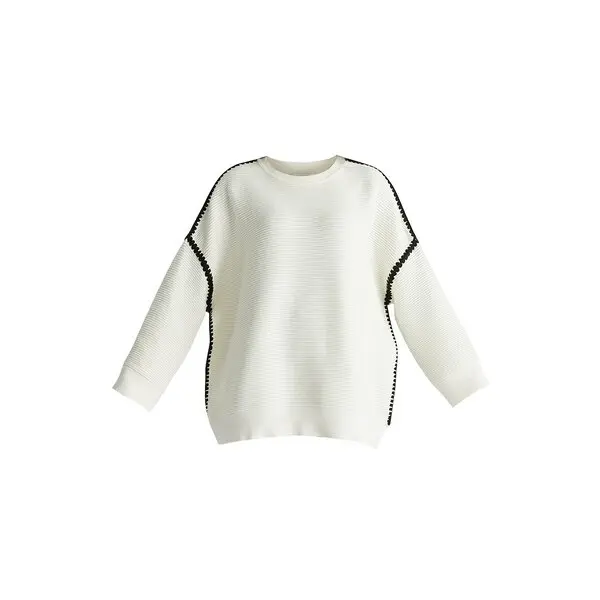 PAISIE Ribbed Jumper With Contrasting Embroidery - White