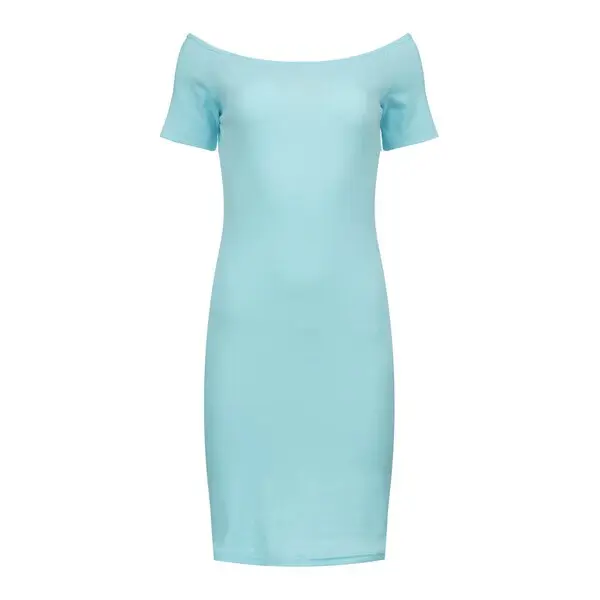 CONQUISTA Off-shoulder Ribbed Dress Aqua - Blue