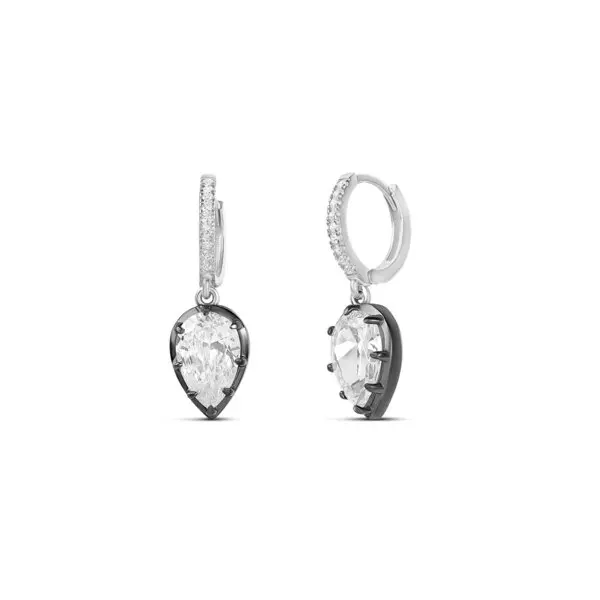 SHYMI Pave Huggie Pear Drop Earrings - Silver