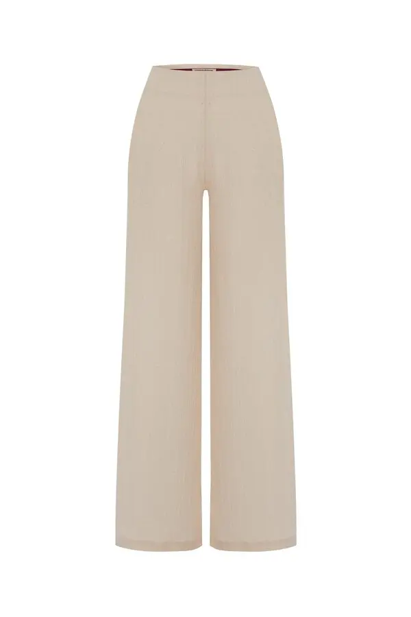 UNEXPECTEDONE Neutrals Shades Of Shirt Burgundy Matching Soul Mate Side Slit Trousers Beige - Beige/red