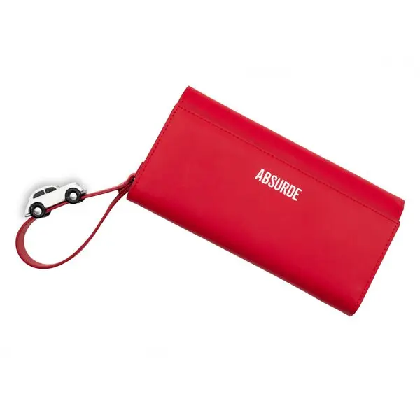 ABSURDE Parking Leather Bifold Wallet With White Car - Red