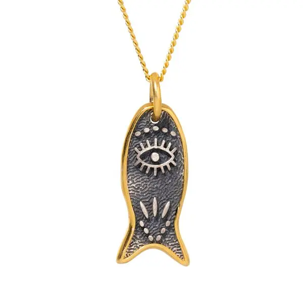 EBRU JEWELRY Gold / Silver Abundance Fish Pendant Evil Eye Sterling Silver Necklace Gold - Gold/silver