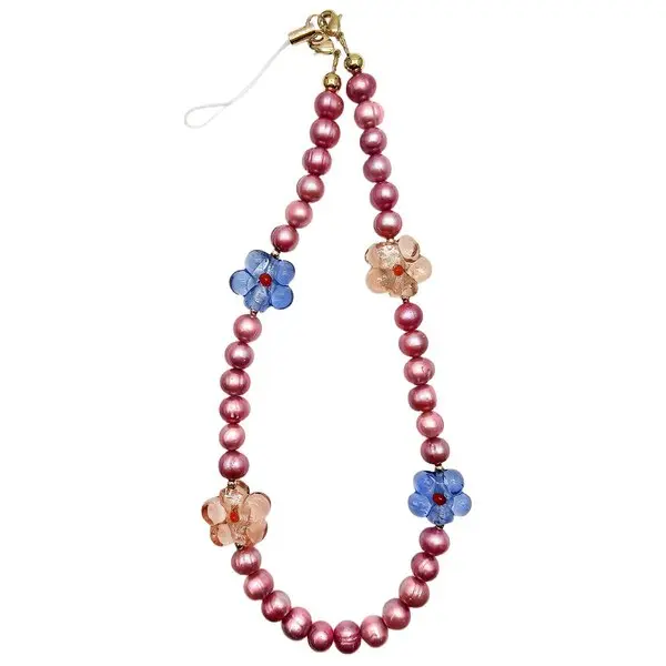FARRA Freshwater Pearls With Flowers Lovely Phone Strap - Pink