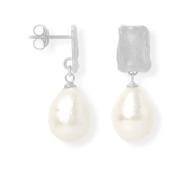 PEARLS OF THE ORIENT ONLINE Silver / White Decus Silver Stud Earrings With Large Baroque Cultured Freshwater Pearls Drop Earrings - Silver/white