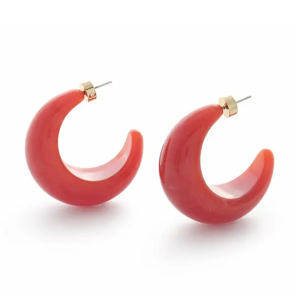 HYE JANE JEWELRY Orange / Red Crescent Terra Cotta Resin Hoops - Orange/red