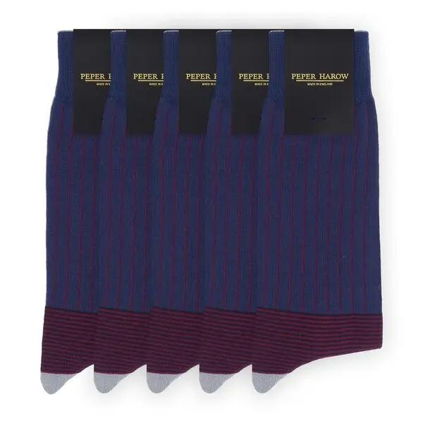 PEPER HAROW - MADE IN ENGLAND Grooms’s Socks Bundle Oxford Stripe Navy - Blue