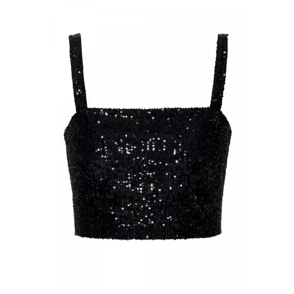 AGGI BY HALEWSKI Reina Obsidian Sequin Sleeveless Crop Top - Black