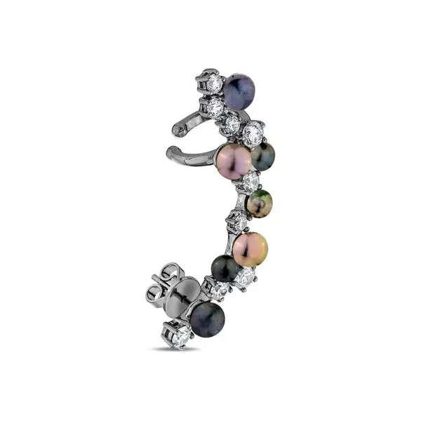 SALLY SKOUFIS White / Black Eclipse Ear Crawler With Natural Black Pearl & Made Cz Diamond Stimulant In Sterling Silver & Premium Black Rhodium - White/black