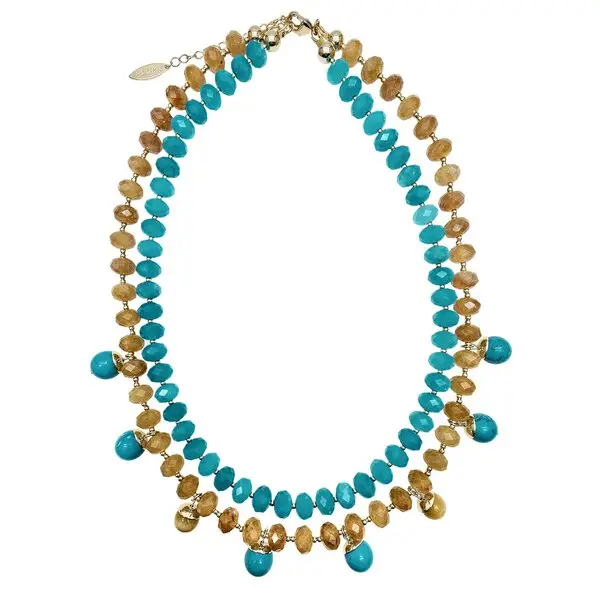FARRA Green And Yellow Jade Double Layers Statet Necklace - Blue