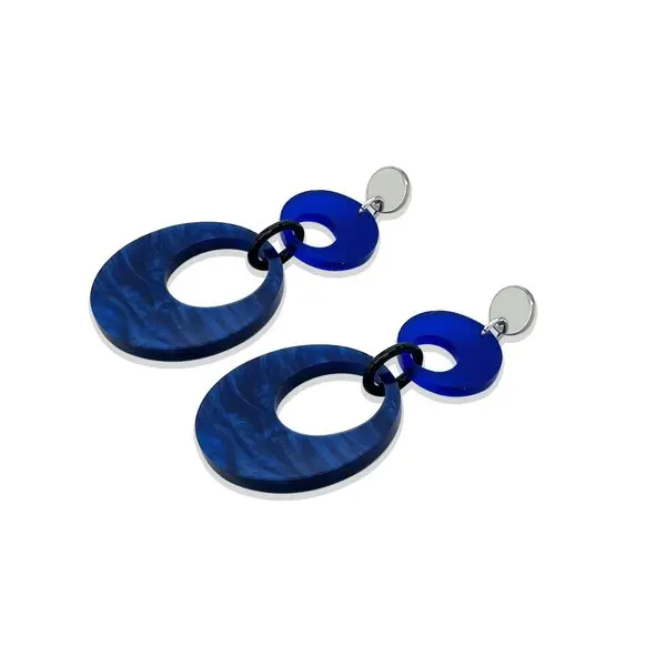 TOOLALLY Swinging Circle Drop Earrings Dark Swirl & Sapphire - Blue