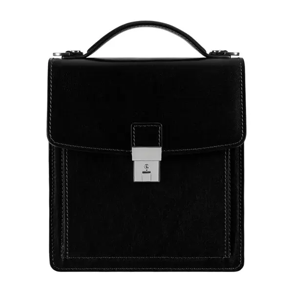 TIME RESISTANCE Small Leather Briefcase Walden - Black