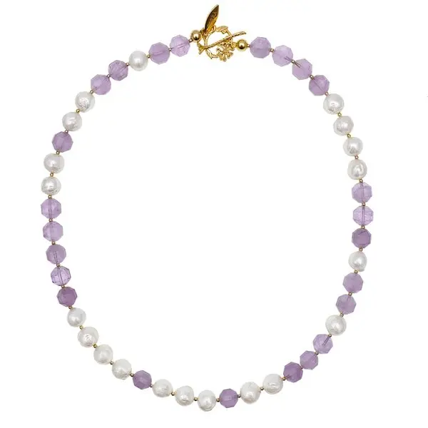 FARRA Amethyst With Freshwater Pearls Simple Choker