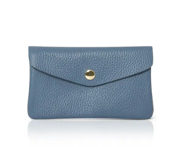 BETSY & FLOSS Medium Popper Leather Purse In Denim - Blue