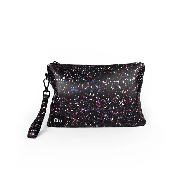 QU Pink Splashes Pouch - Black