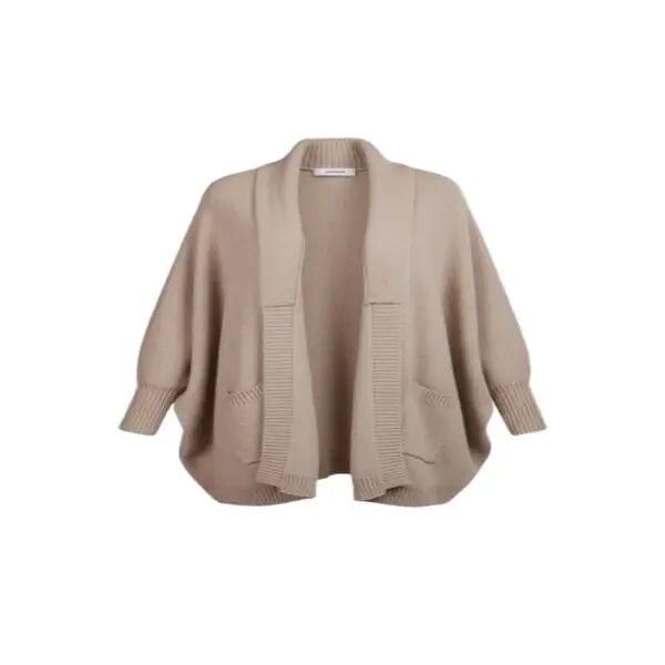 Saachi Open Front Oversized Beige Cardigan Sweater - Brown