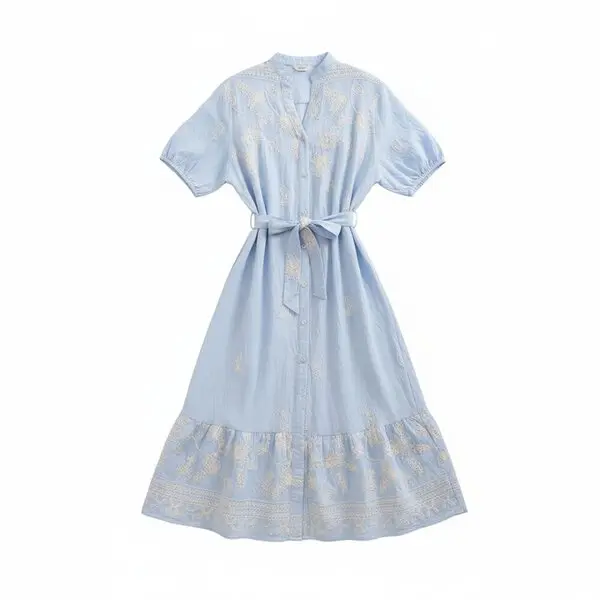 LATELIER LONDON Embroidered Shirt Midi Dress - Blue
