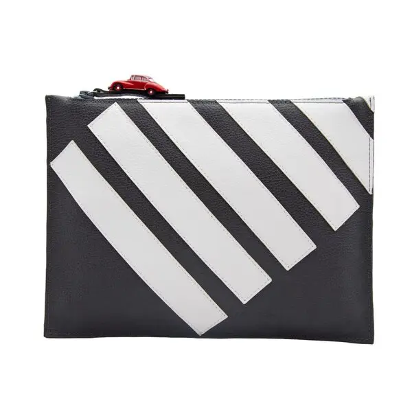 ABSURDE Crosswalk Leather Pouch With Red Car - Grey