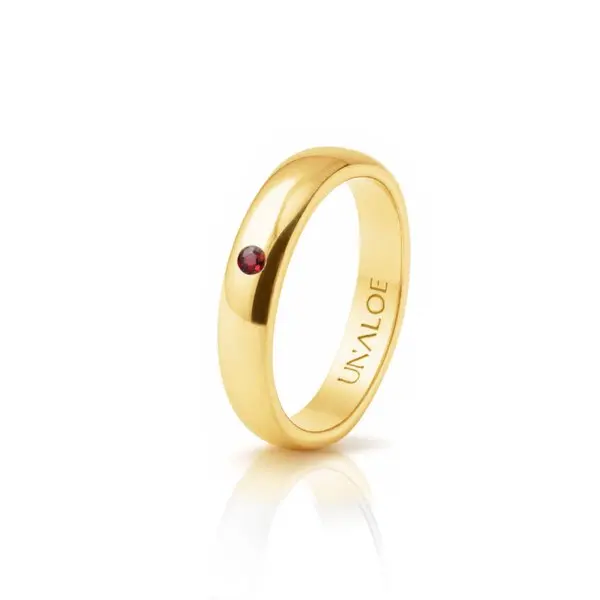 UNALOE Gold / Red Gold Plated Band Ring With Natural Ruby - Gold/red