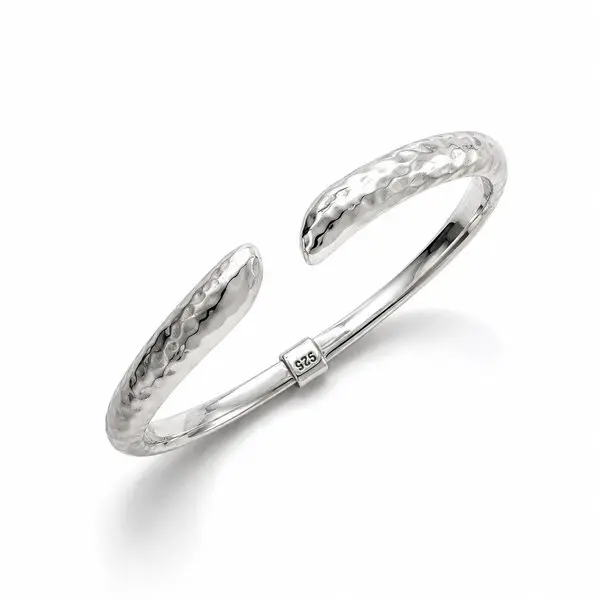 GOLD & HONEY Hammered Open Cuff Bracelet - Silver