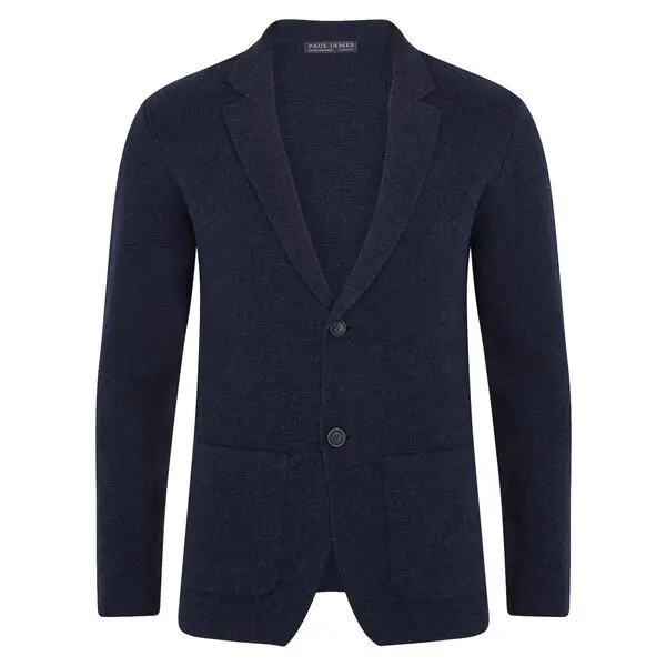 PAUL JAMES KNITWEAR Midweight Lambswool Knitted Blazer - Blue
