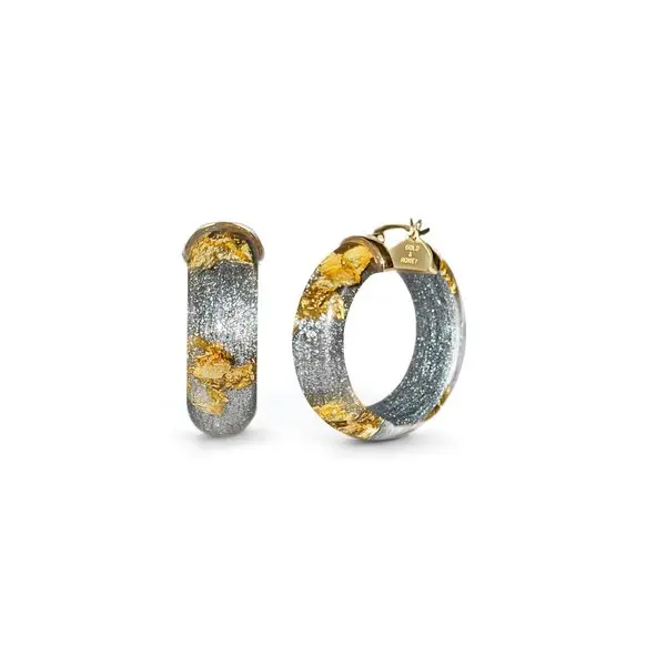 GOLD & HONEY Gold / Silver Gold Leaf Huggie Hoop Earrings In Silver Pixie - Gold/silver