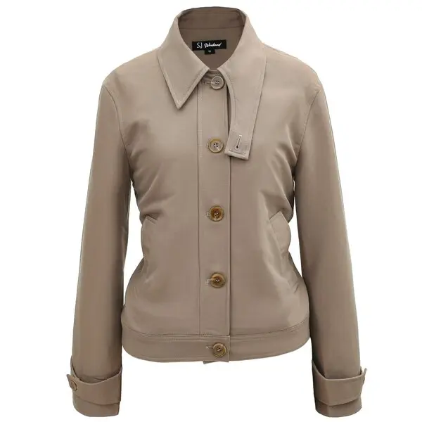 SMART AND JOY Buttoned Collar Short Jacket - Brown