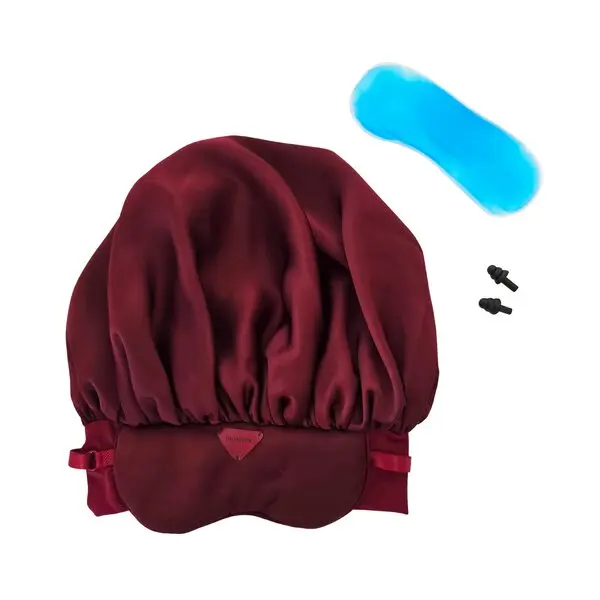 ST. CAYMAN Ibonnet® Rem Adjustable Satin Hair Bonnet Eye Mask With Gel Insert - Red