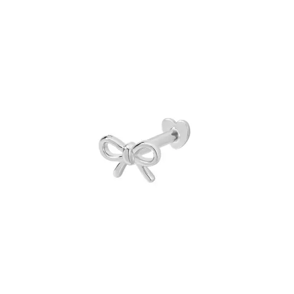 VANCHI 14k Solid White Gold Bow Tie Flat Back Stud - Silver