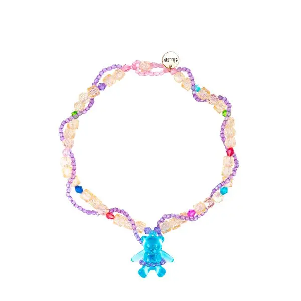 TILLIE BEADS Bear Pendant Double Layer Bead Necklace - Blue