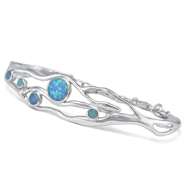 ISLA SILVER Blue / Silver Handmade Silver Blue Fire Opal Bracelet - Blue/silver