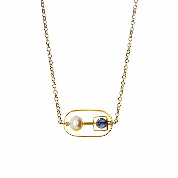 ARACHELI STUDIO Gold / Blue / White Blue & Pearl Art Chocker Necklace - Gold/blue/white