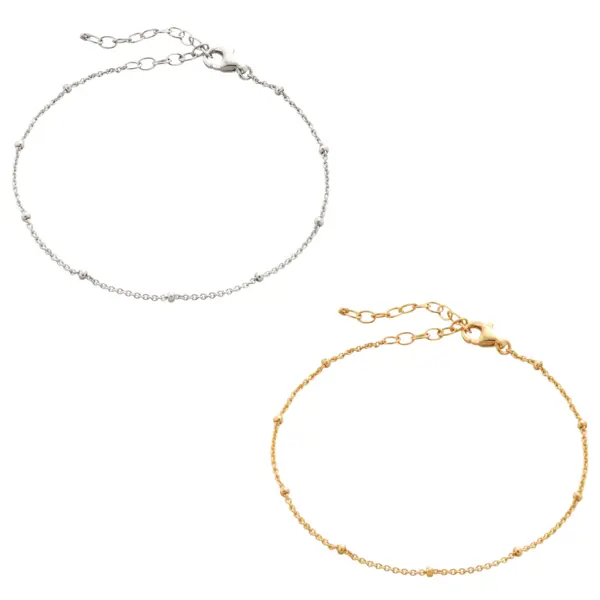 SPERO LONDON Bead Curb Chain Sterling Silver Adjustable Satellite Bracelet Multi Pack Multicolour - Gray