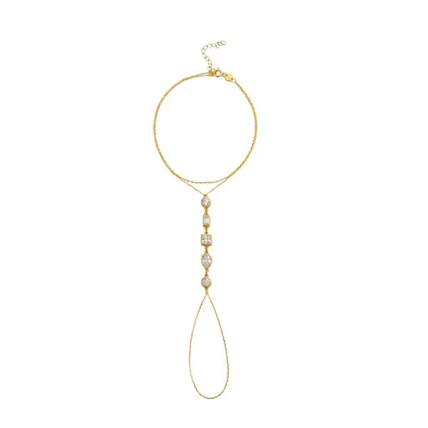 LINYA JEWELLERY Geometric Stone Sahmaran Silver & Plated Bracelet, Hand Chain - Gold