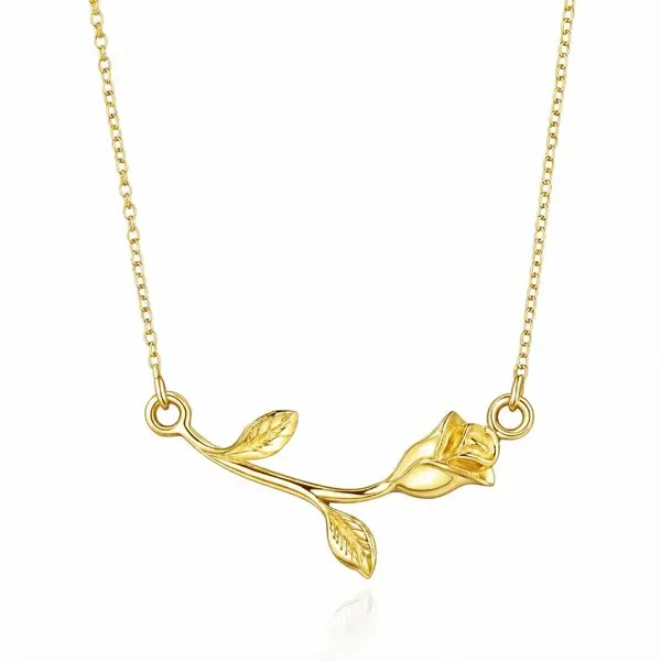 UNALOE Romantic Rose Stem Necklace Vermeil – Elegant Floral Pendant - Gold