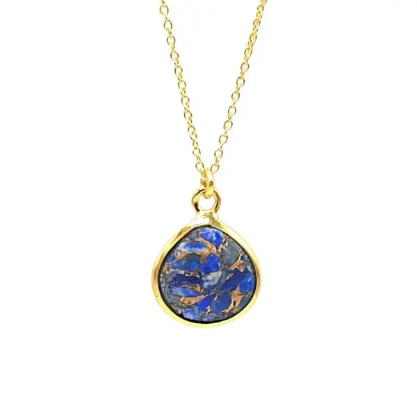 HARFI Gold / Blue Gold Vermeil Plated Blue Lapis Lazuli September Birthstone Pendant Necklace - Gold/blue