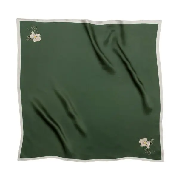 RAINSISTERS Small Minimal Floral Natural Silk Scarf - Green