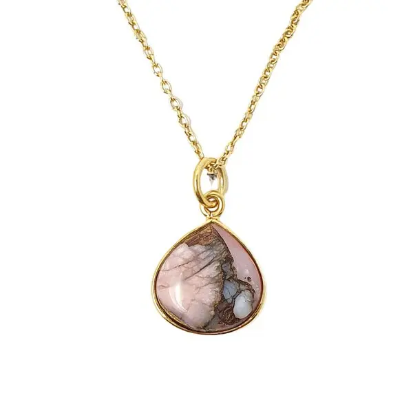 HARFI Gold Vermeil Plated Opal October Birthstone Necklace - Pink