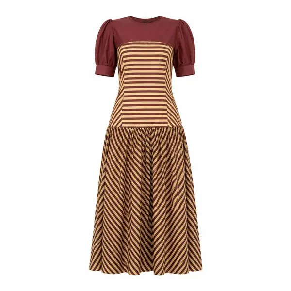 Carmen Says Sugarplum Burgundy Striped Dress - Red