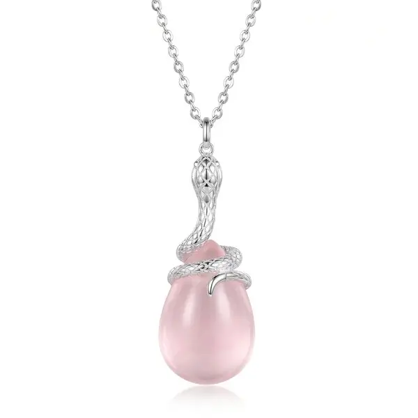 ORMIRO Kundalini Snake Rose Quartz Necklace - Pink