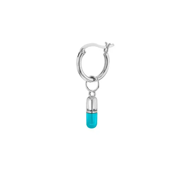 TRUE ROCKS Blue / Silver Turquoise & Sterling Silver Mini Pill Charm On Silver Hoop - Blue/silver
